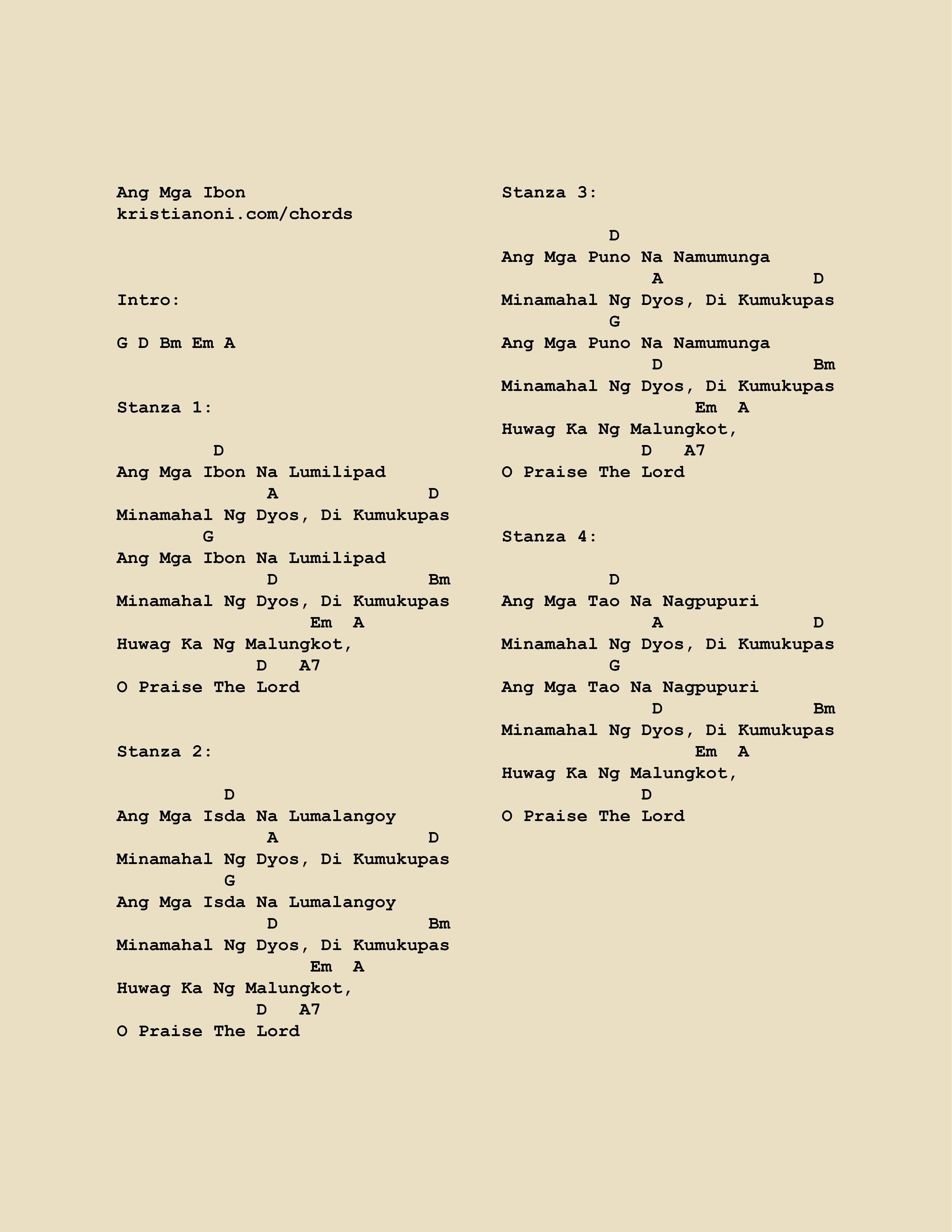 Ang Mga Ibon Chords