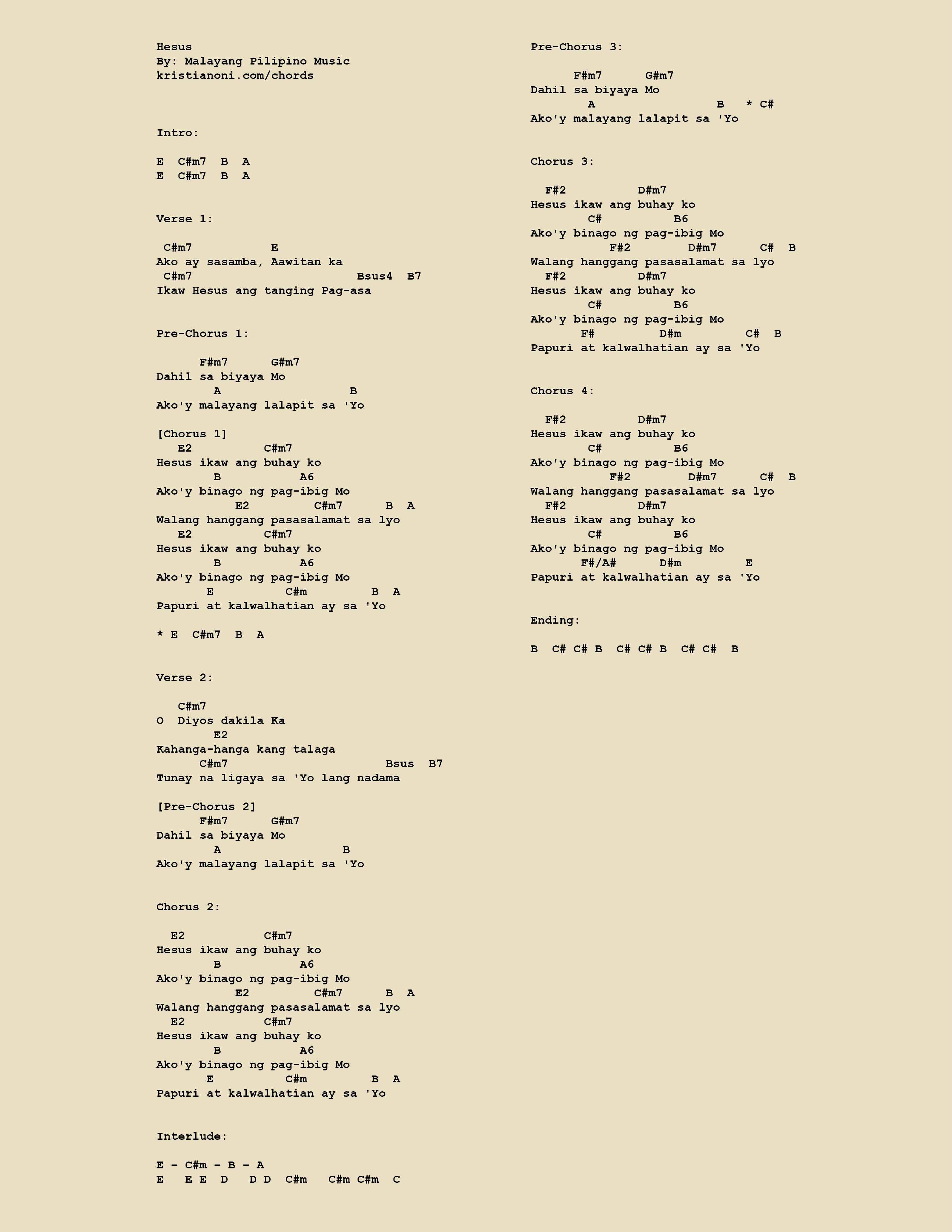 Hesus Chords - Malayang Pilipino Music